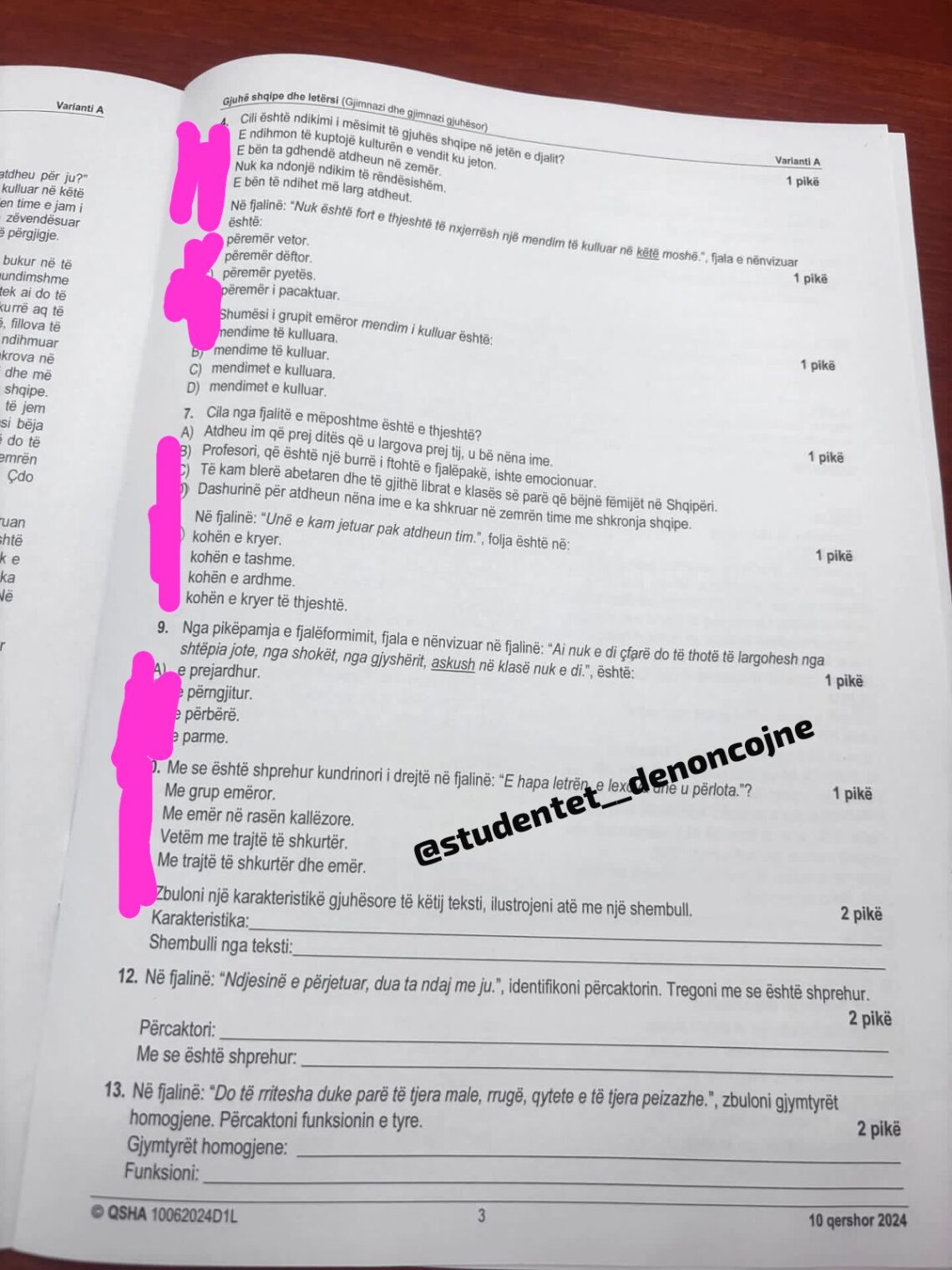 Matura 2024: Teza e Gjuhës Shqipe dhe Letërsisë – Studentet