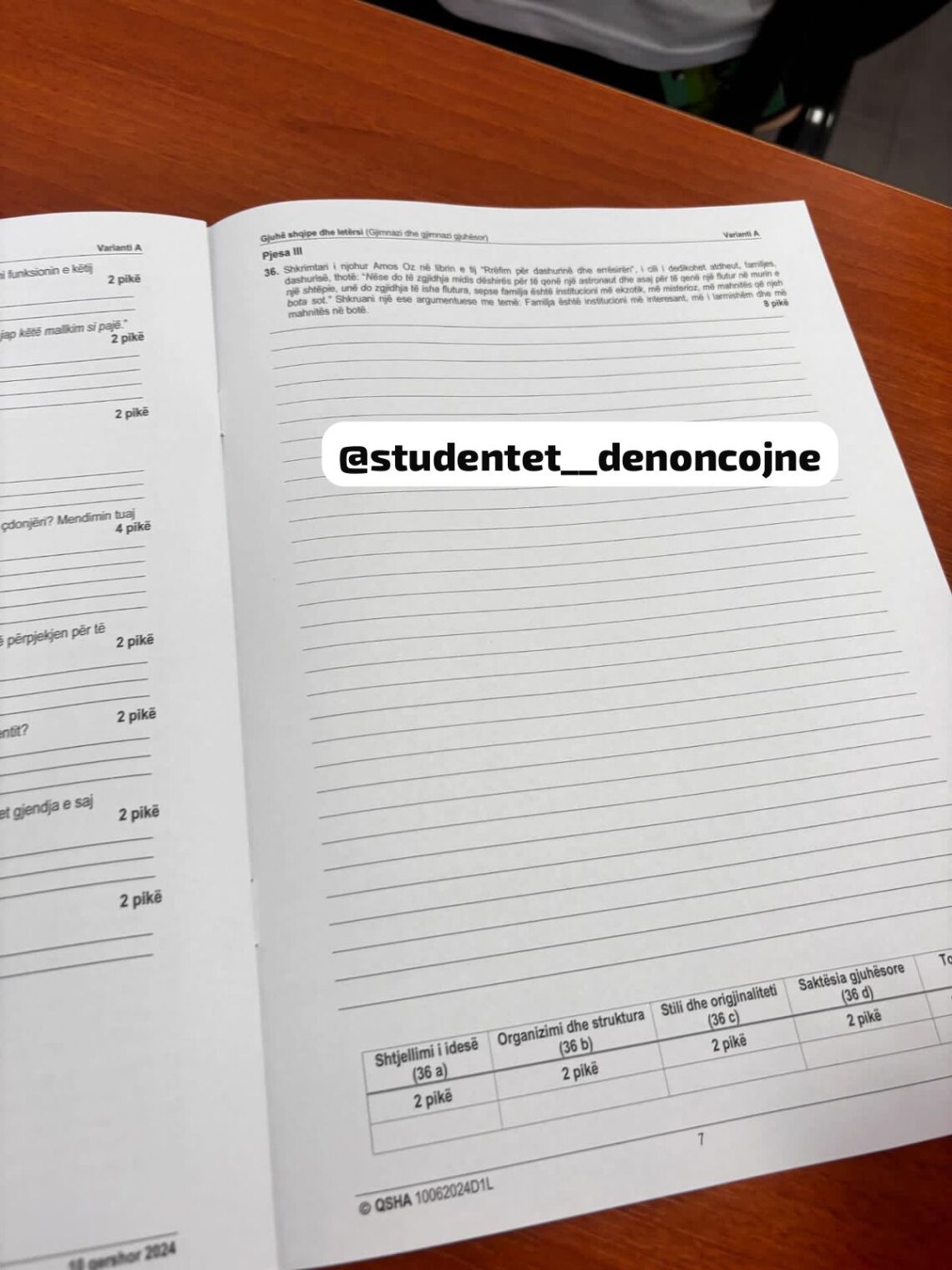 Matura 2024: Teza e Gjuhës Shqipe dhe Letërsisë – Studentet