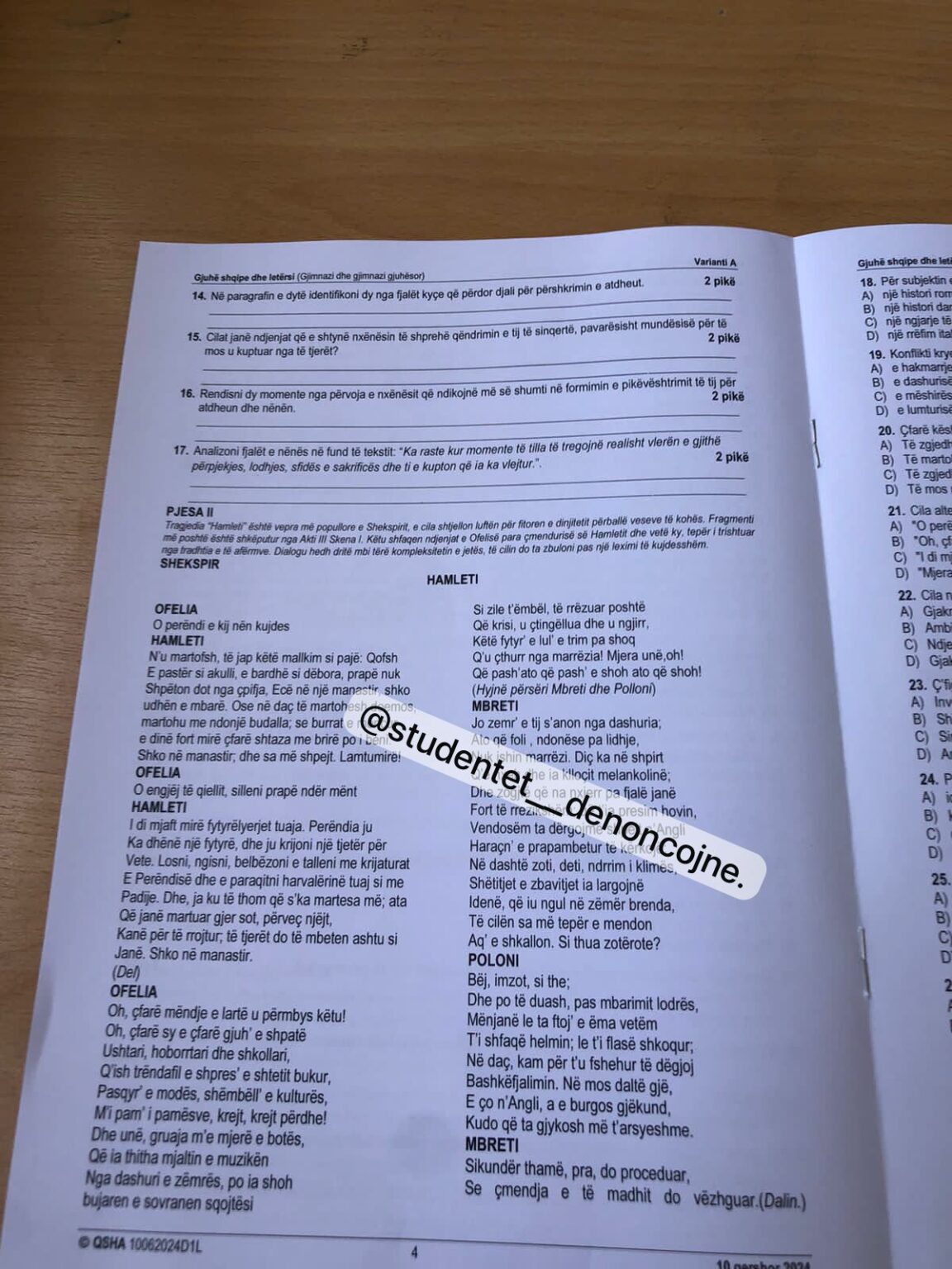 Matura 2024: Teza e Gjuhës Shqipe dhe Letërsisë – Studentet